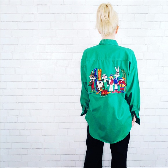 ACME | Shirts | Vintage Acme Clothing Co Looney Toons Green Button Down ...